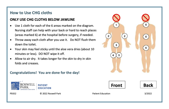 Preparing for surgery with CHG cloths | Roswell Park Comprehensive Cancer Center - Buffalo, NY